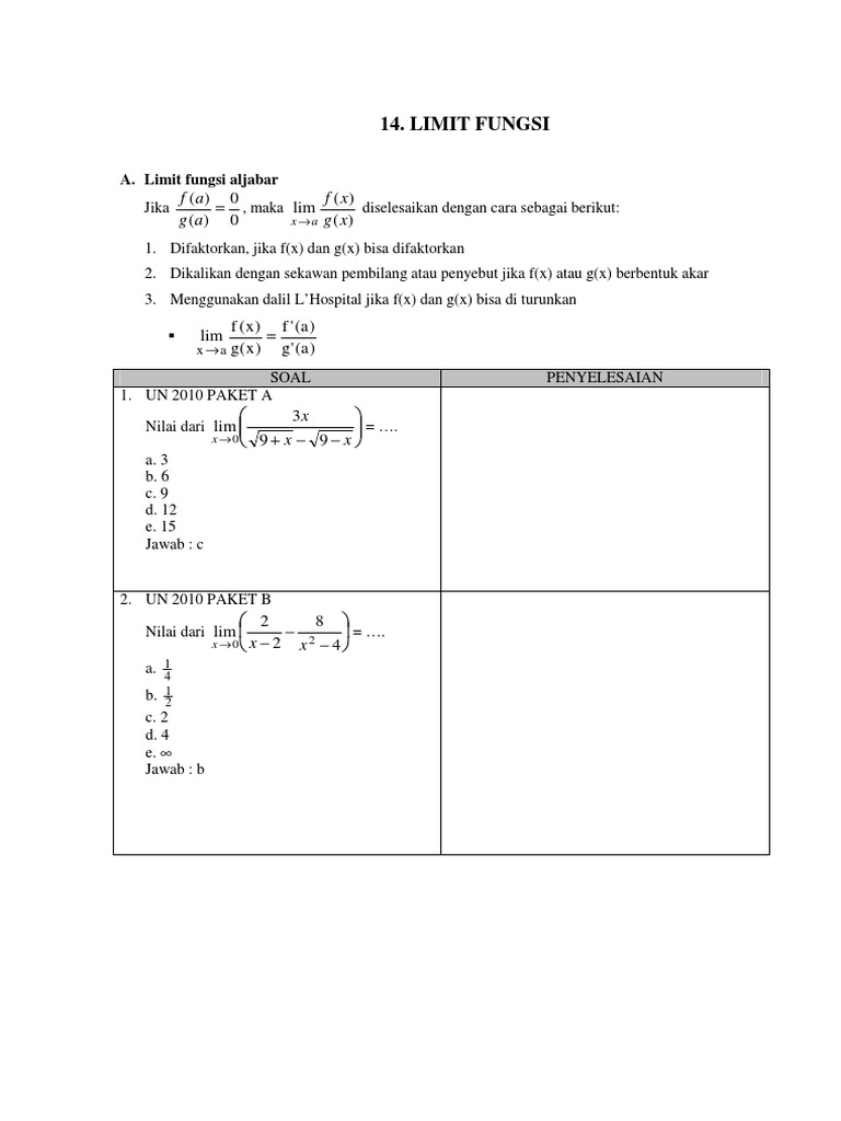 Soal-Soal Limit PDF | PDF | Metode & Bahan Ajar
