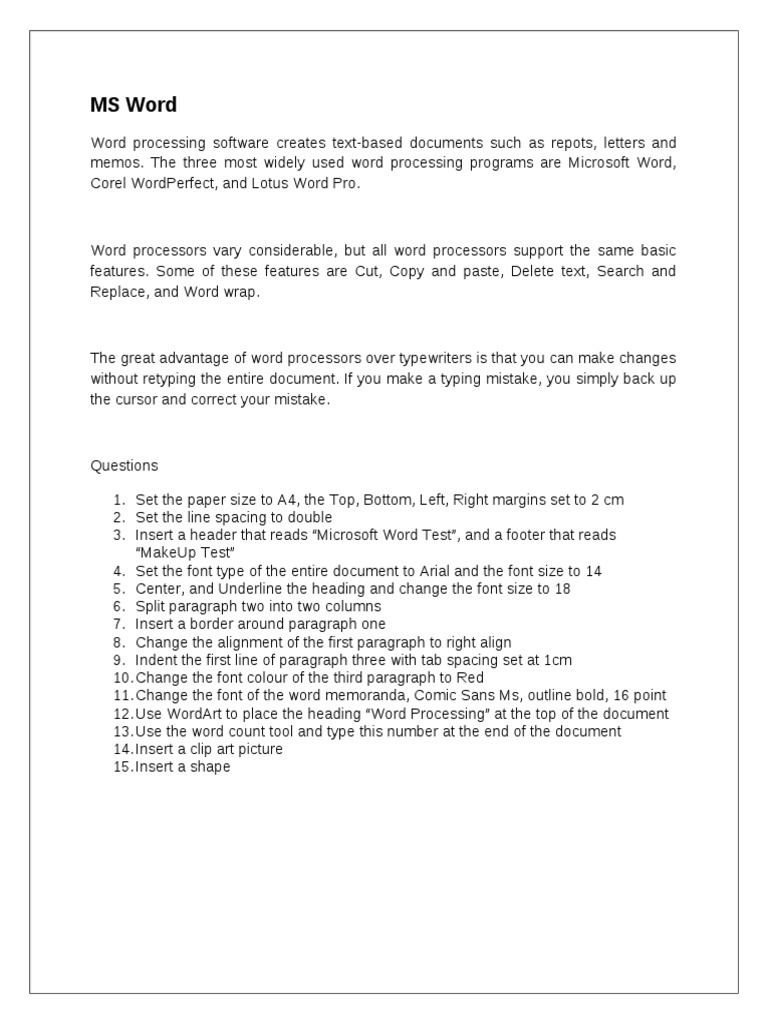 MS Word Exam Paper Creation Guide | PDF | Word Processor | Microsoft Word