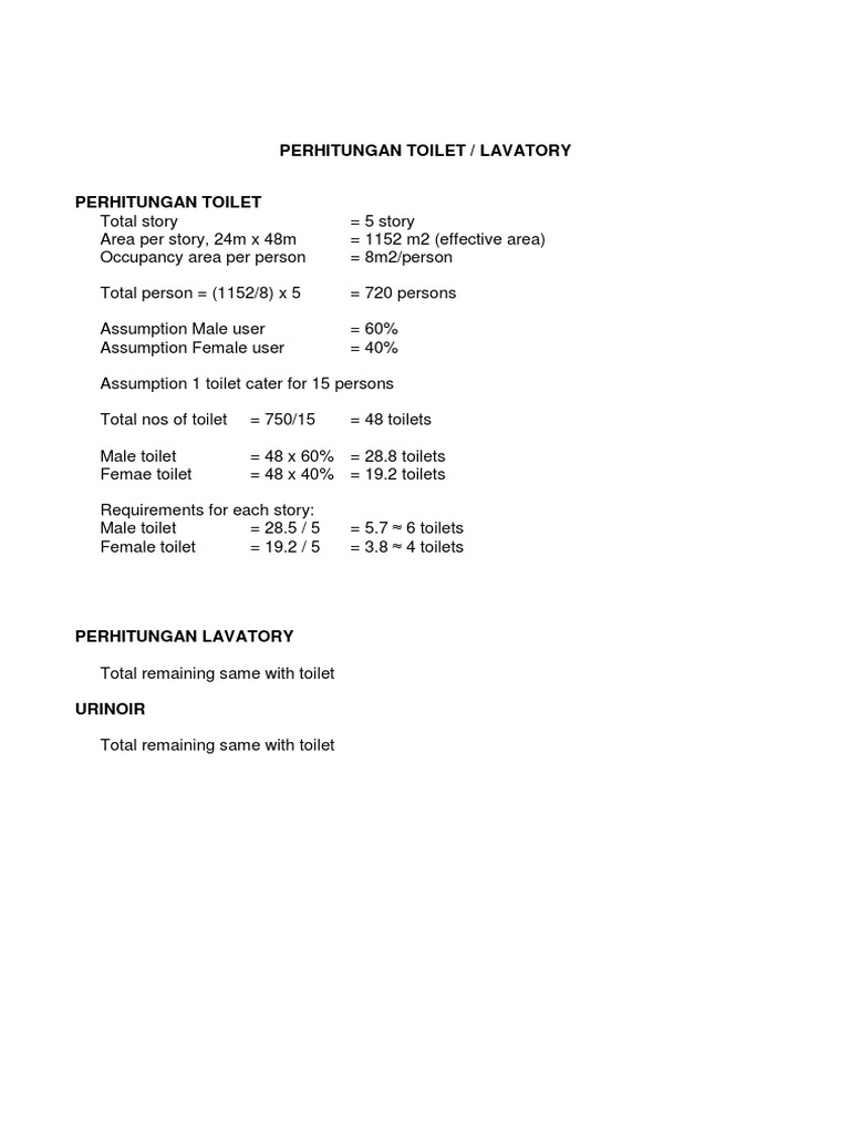 Toilet and Lavatory Calculation Guide | PDF