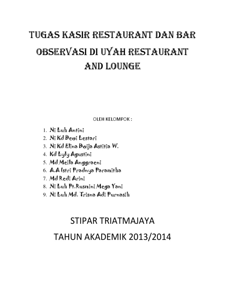 Tugas Kasir Restaurant Dan Bar | PDF