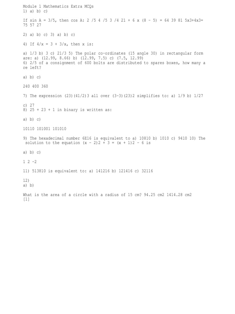 EASA Part-66 Module 1 Math MCQs | PDF | Area | Triangle