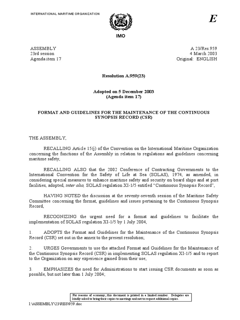 Format and Guidelines For The Maintenance of The Continuous Synopsis ...