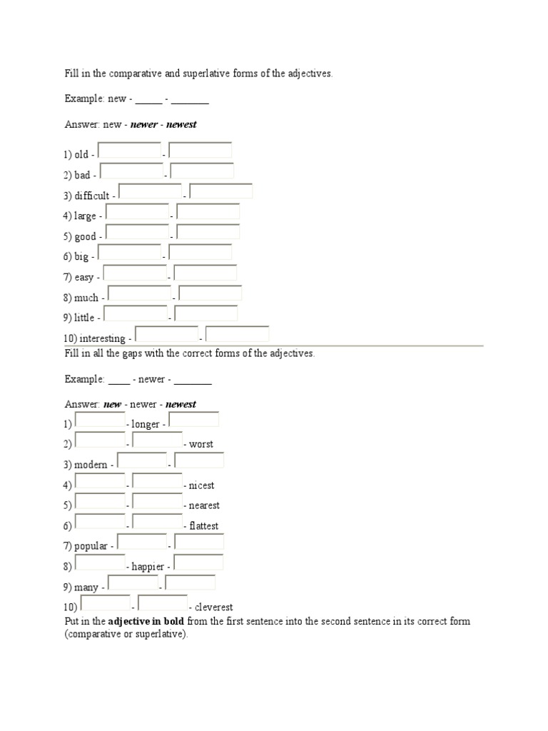 Fill in The Comparative and Superlative Forms of The Adjectives | PDF ...