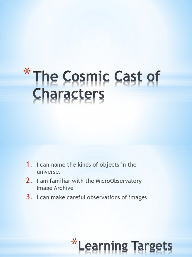 The Cosmic Cast of Characters Activity | PDF | Comet | Stars