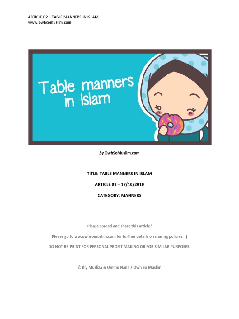 Table Manners in Islam | PDF | Hadith | Muhammad