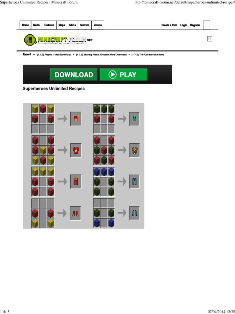 Superheroes Unlimited Recipes - Minecraft Forum | PDF