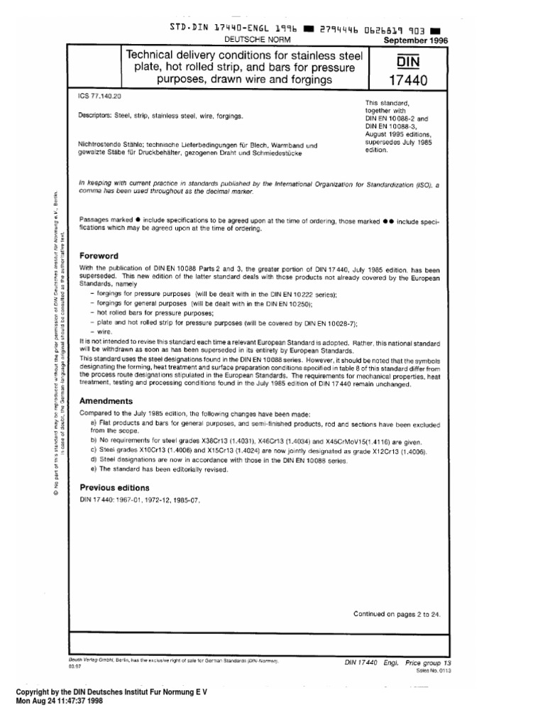 Din 17440 1996 | Metals | Building Materials