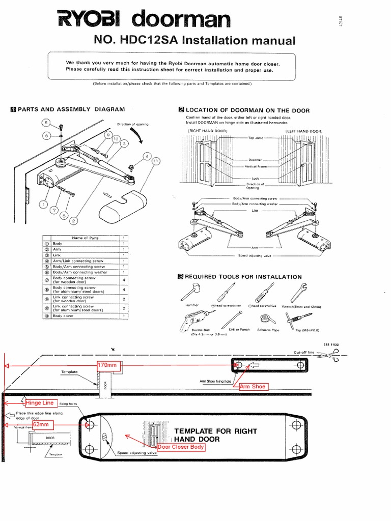 Closer Door Ryobi Doorman Install InstructionsTemplates | PDF ...