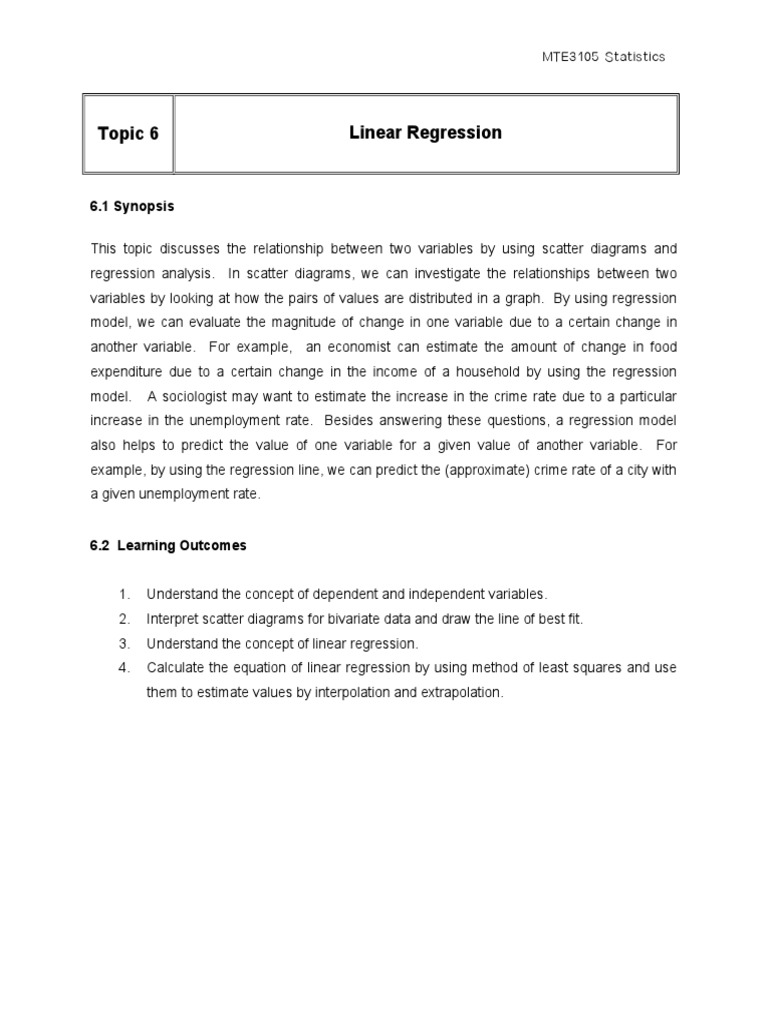 Topic Linear Regression | PDF | Regression Analysis | Linear Regression
