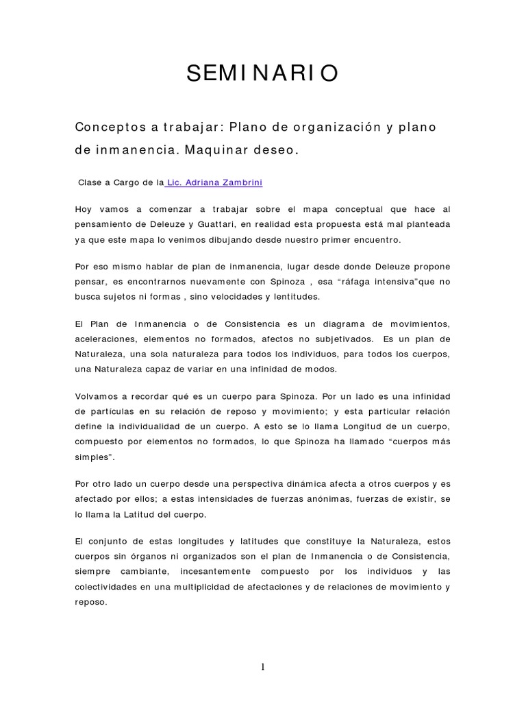 Clase 2 Sobre Planos de Inmanencia y Trascendencia Instituci N y ...