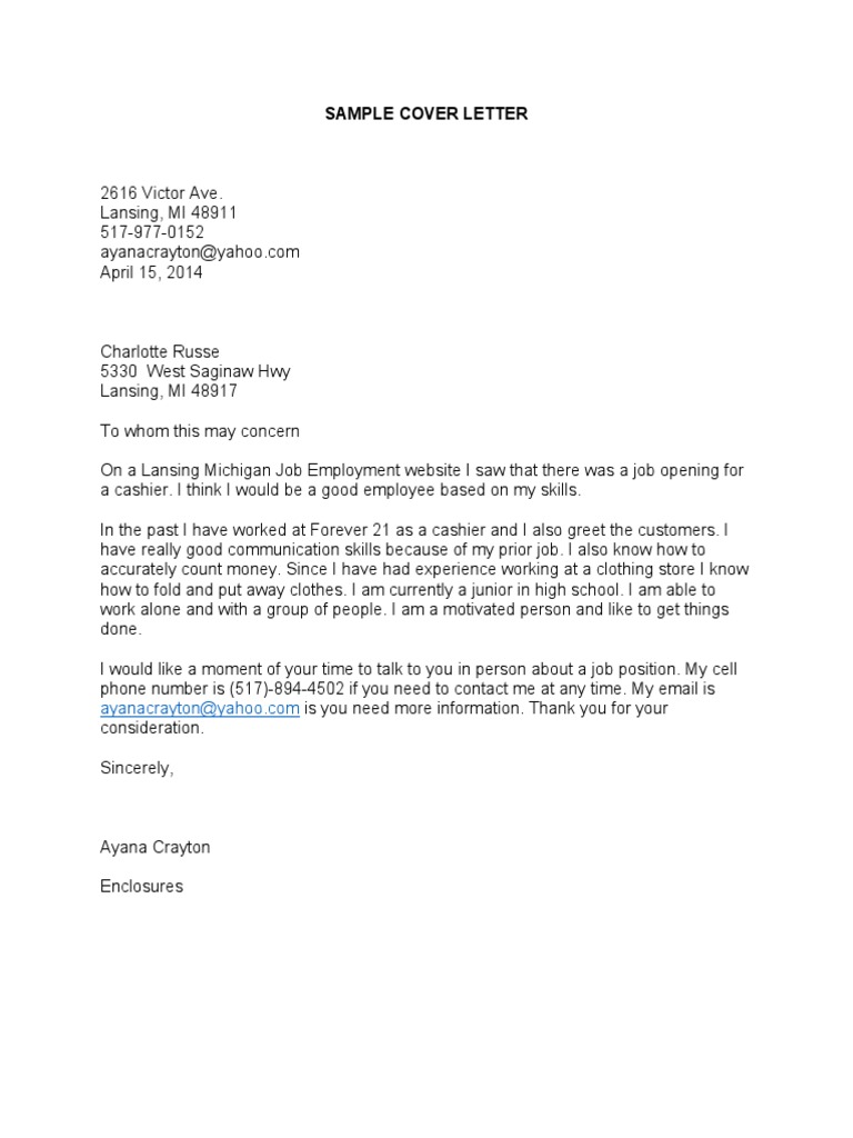 Job Application Cover Letter Sample | PDF | Language Arts & Discipline ...