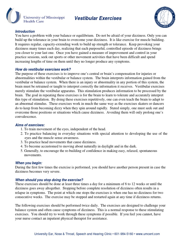 Vestibular Rehabilitation Exercise Guide | PDF | Vestibular System ...