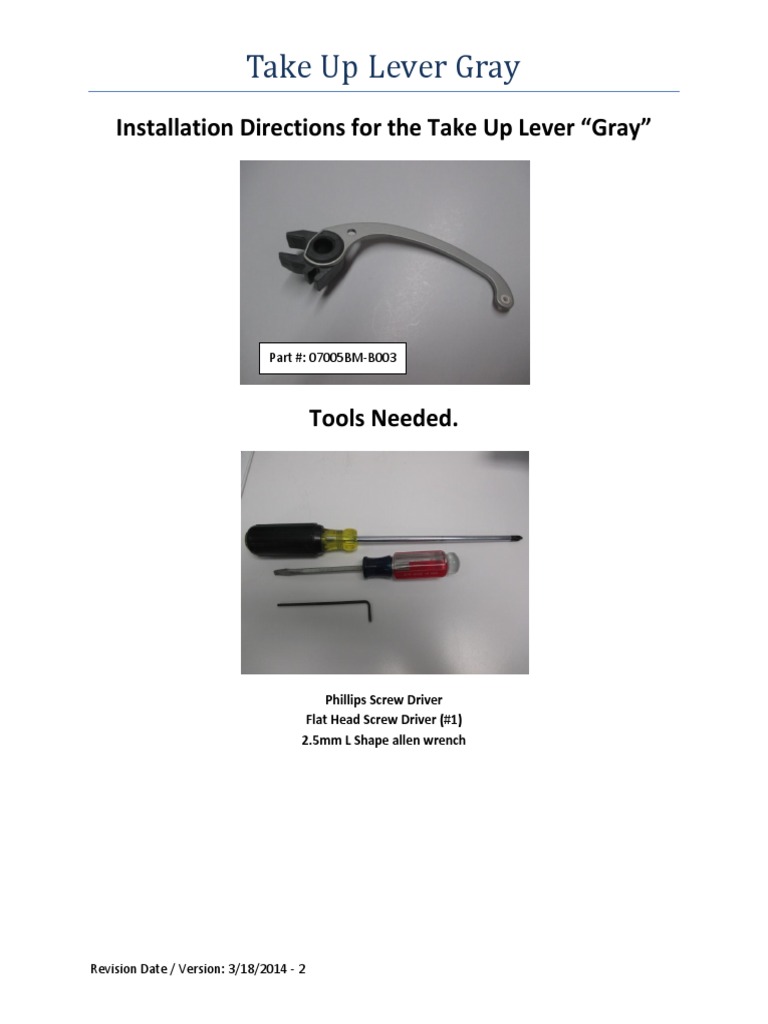 Take Up Lever Gray. | PDF