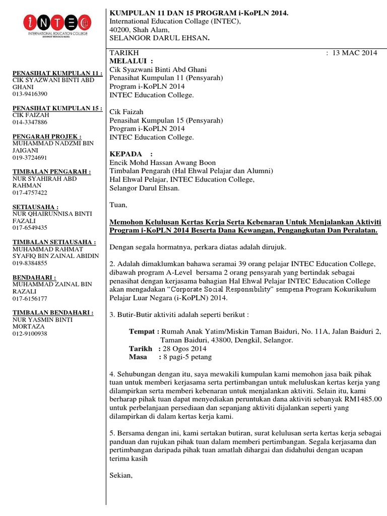 Contoh Surat Memohon Kelulusan | PDF