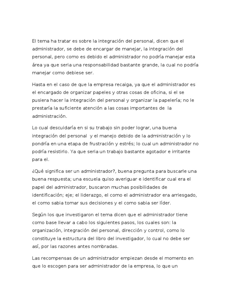 Ensayo de Integracion Del Personal | PDF | Liderazgo | Ensayos