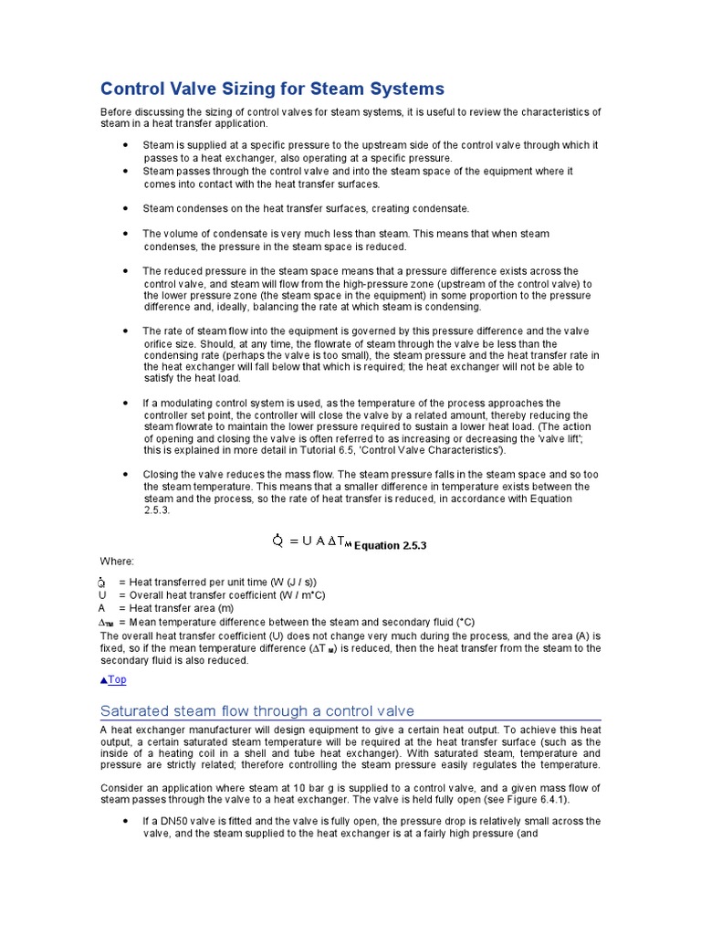 Control Valve Sizing For Steam Systems | PDF | Nozzle | Heat Exchanger