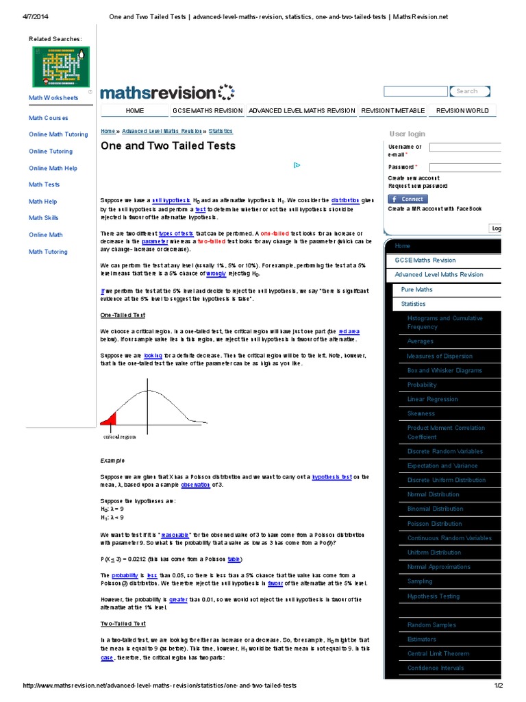 One Tailed 3 | PDF | Statistical Hypothesis Testing | Poisson Distribution