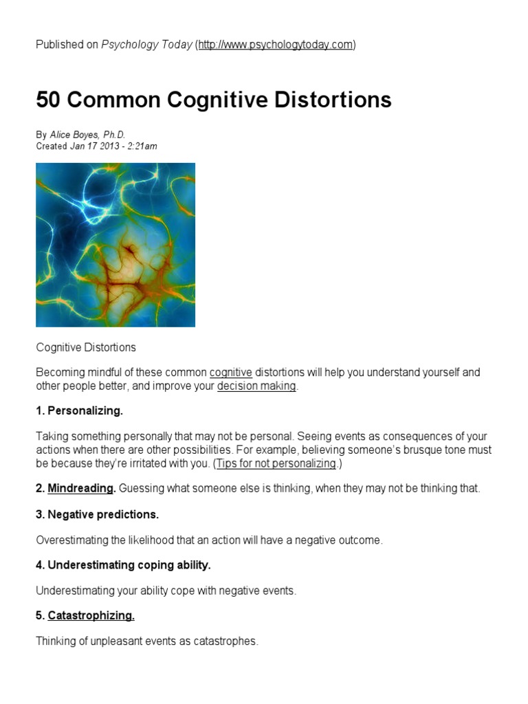 50 Common Cognitive Distortions Explained | PDF | Attitude (Psychology ...