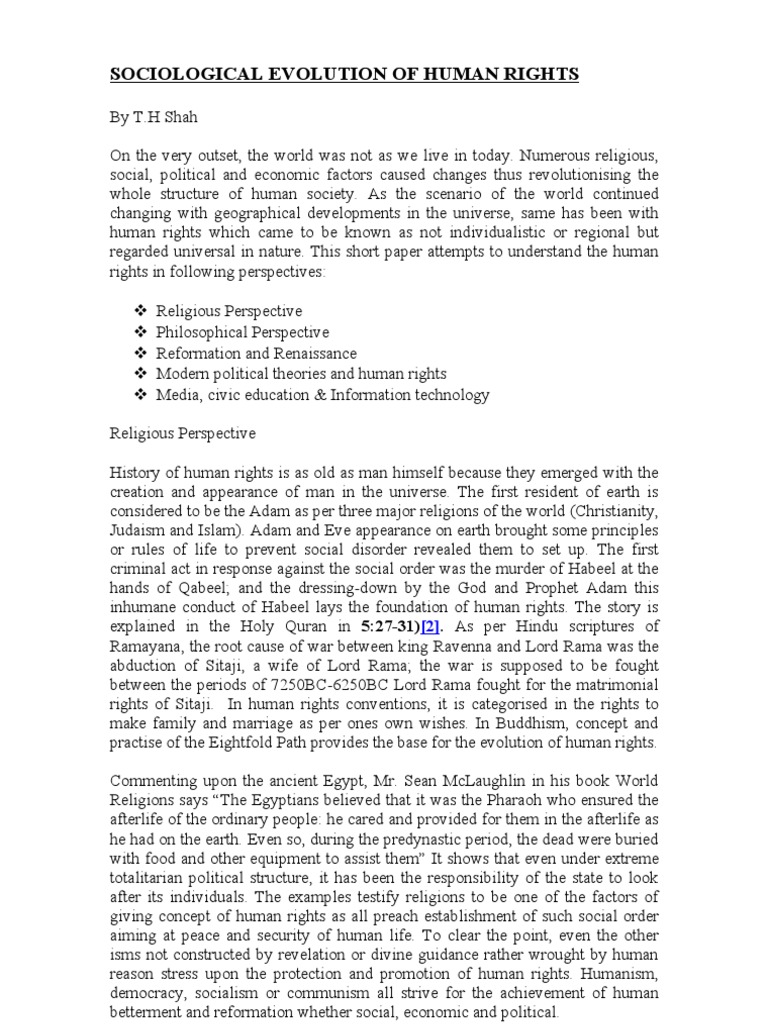Evolution of Human Rights/By T H Shah | PDF