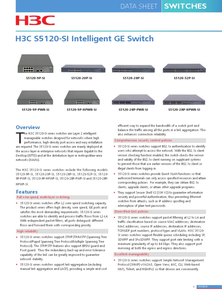 H3C S5120-SI Series Switches Datasheet | PDF | Network Switch ...