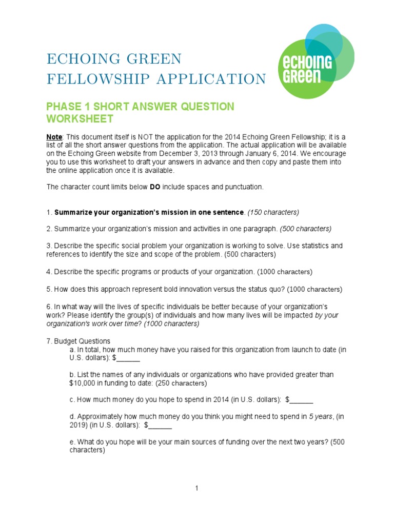 Echoing Green Fellowship Prep Guide | PDF | Business