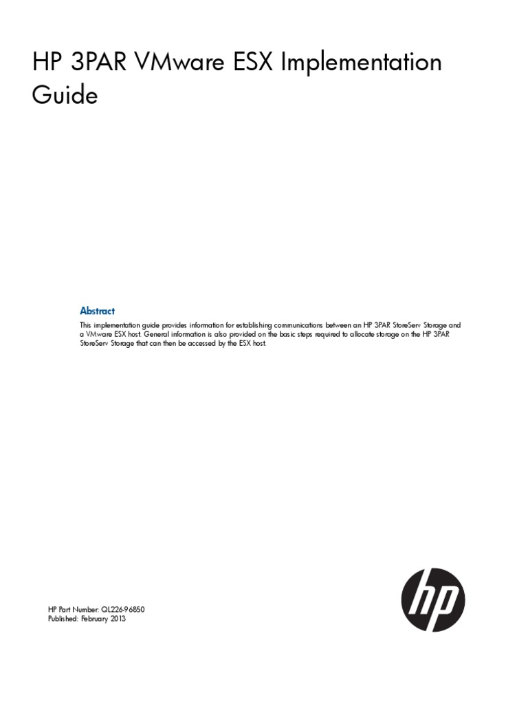 HP 3PAR VMware ESX Implementation Guide | PDF | Data Transmission | System Software