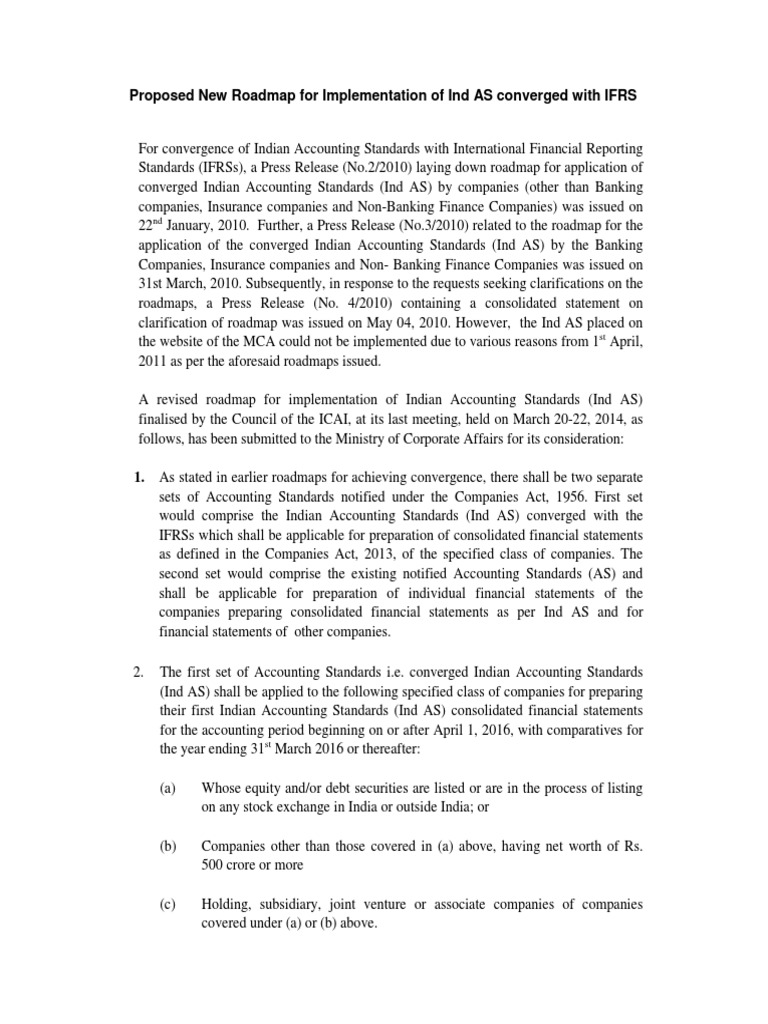 Proposed New Roadmap For Implementation of Ind AS Converged With IFRS ...