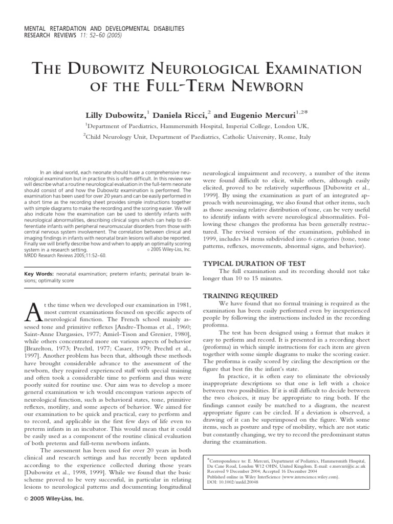 The Dubowitz Neurological Examination | Neurology | Infants