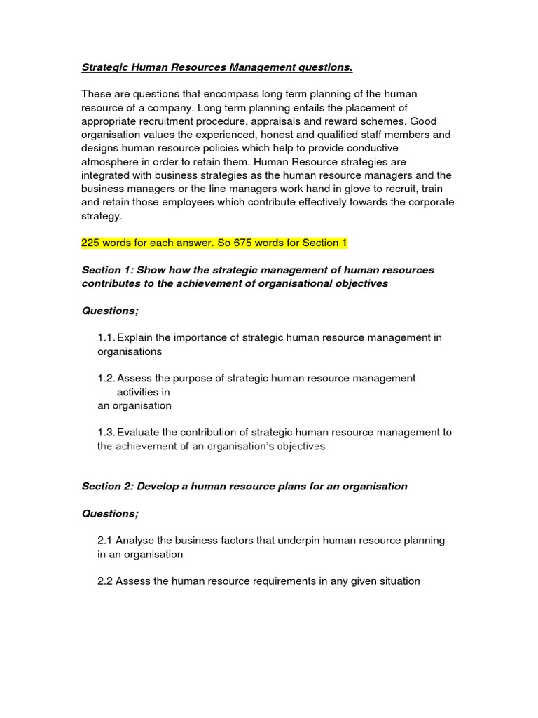 Strategic HR Management Questions Guide | PDF | Human Resource ...