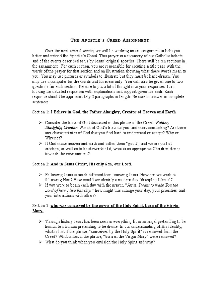 Apostle's Creed Assignment Guide | PDF | Monotheistic Religions | Jesus