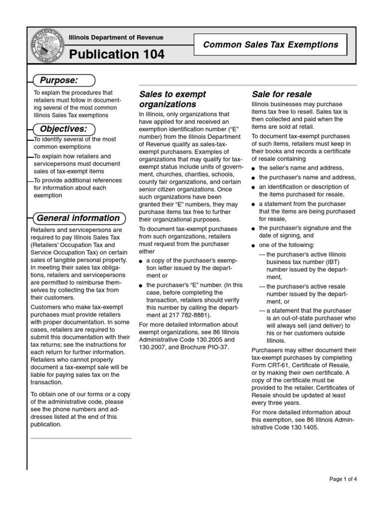 Illinois Common Sales Tax Exemptions | PDF | Sales Taxes In The United ...