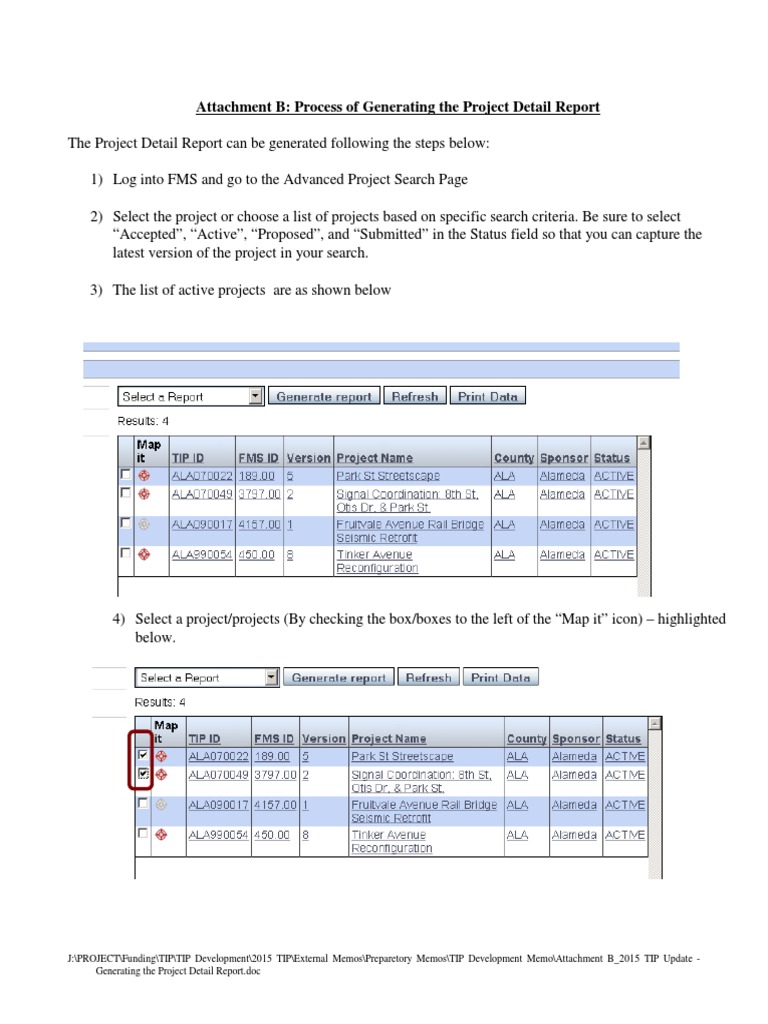 Generating The TIP Project Detail Report | PDF