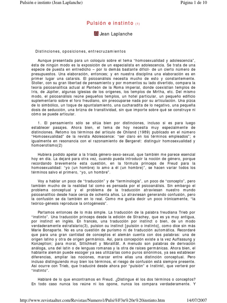 Laplanche-2002 Pulsión e Instinto | PDF | Teoría de apego | Psicoanálisis