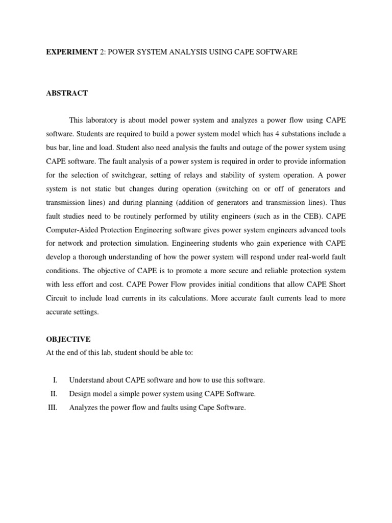 Experiment 2: Power System Analysis Using Cape Software | PDF ...