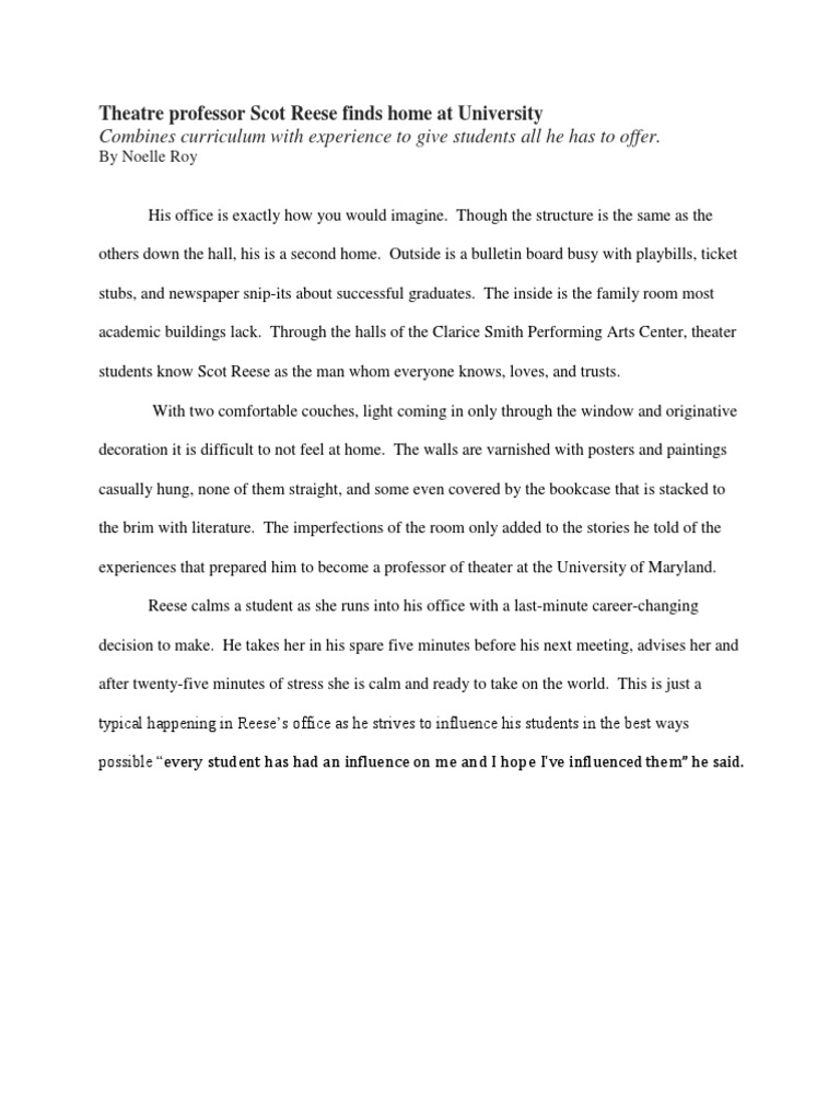 Profile Story Sample | PDF | Theatre | Teaching And Learning