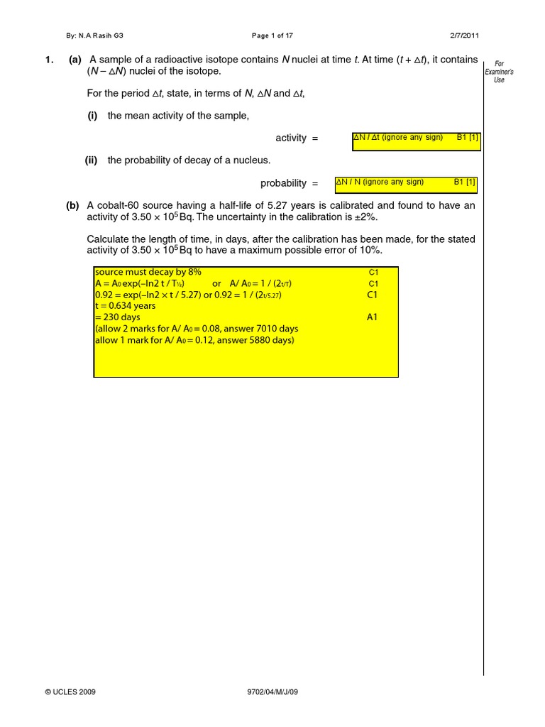 Tutorial 14 A 2 C Answer | PDF | Radioactive Decay | Nuclear Fission