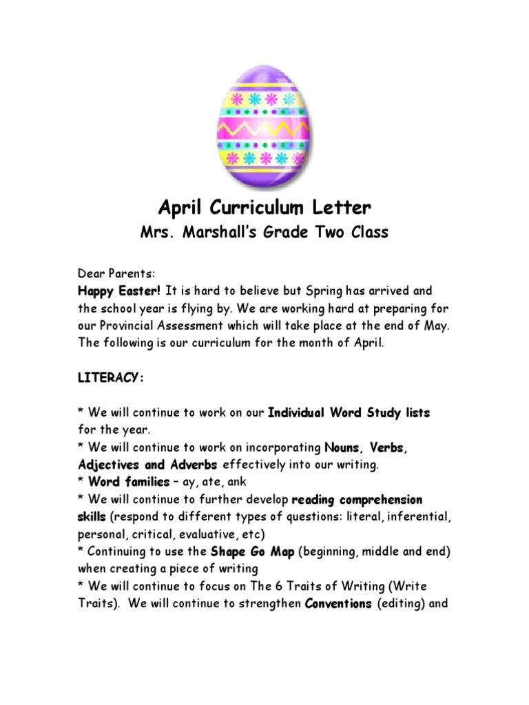 April Curriculum Letter Grade Two 2014 | PDF