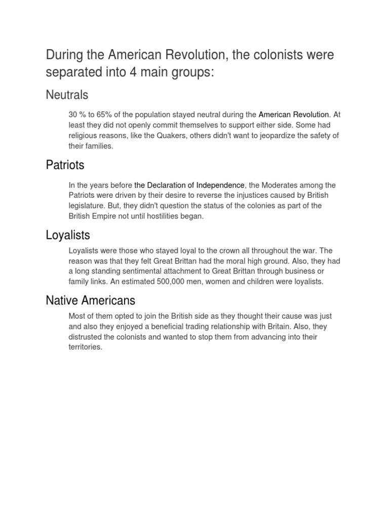 Groups in the American Revolution | PDF | History