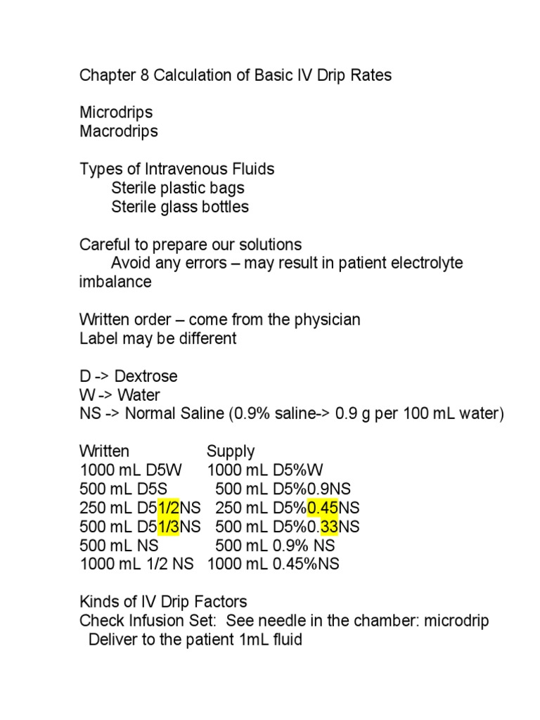 IV Drip Rate Calculations Guide | PDF | Intravenous Therapy | Medical ...