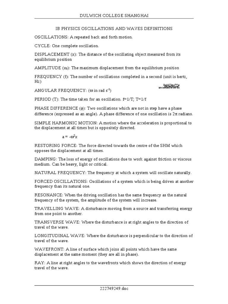 IB Waves Definitions and Concepts | PDF | Interference (Wave ...