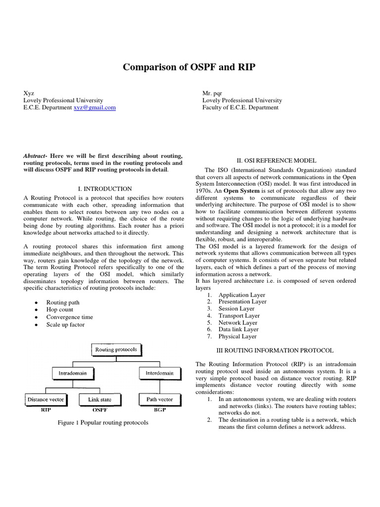 Comparison of OSPF and RIP: Abstract | PDF | Routing | Osi Model