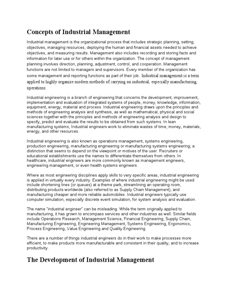 Understanding Industrial Management Concepts | PDF | Industrial ...