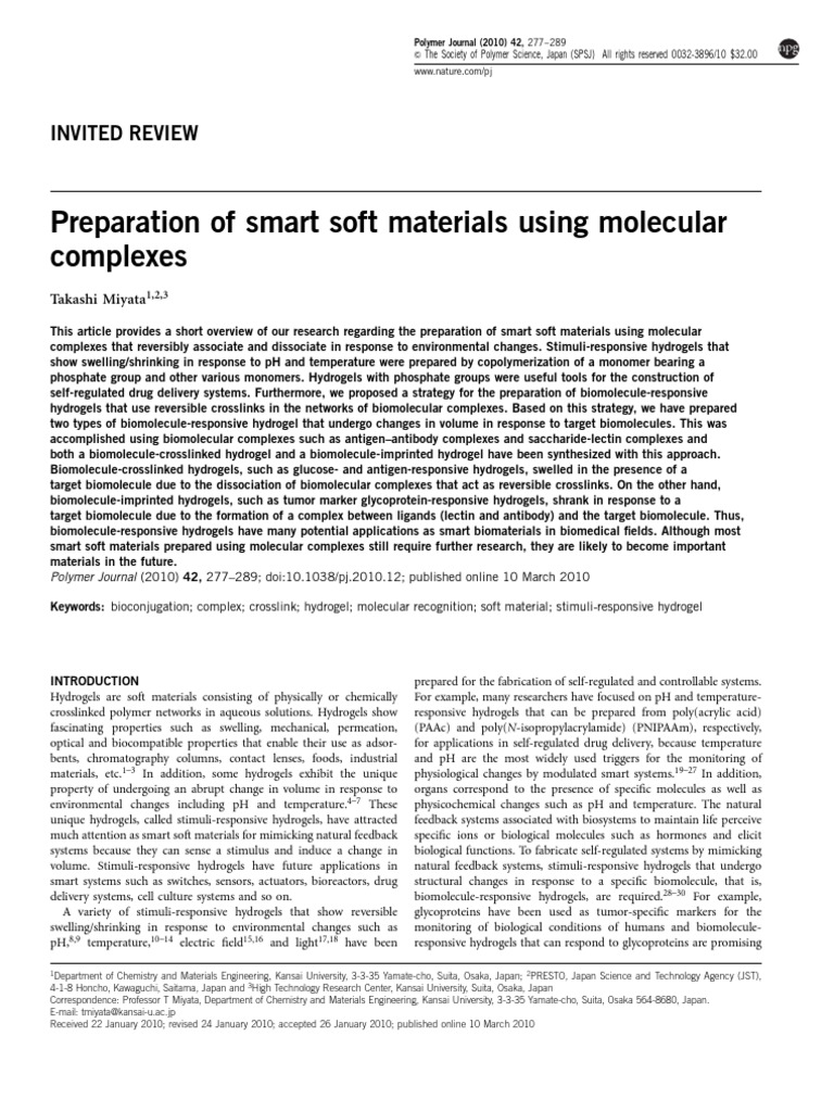 Preparation of Smart Soft Materials Using Molecular | PDF | Gel | Cross ...