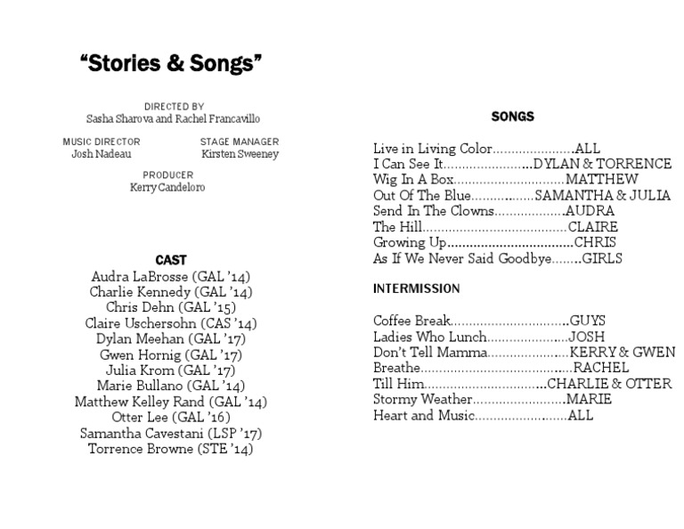 "Stories & Songs: A Musical Showcase" | PDF | Art | Religion & Spirituality