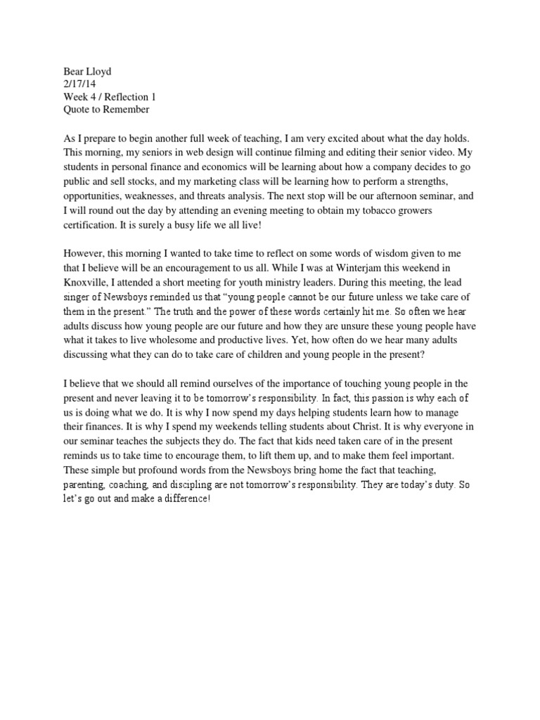 Week 4 Reflections | PDF | Swot Analysis | Educational Assessment