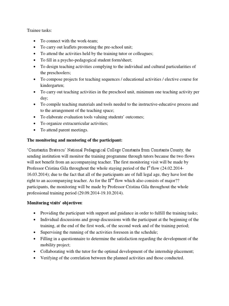 Trainee Tasks and Monitoring Methods for Early Childhood Education ...