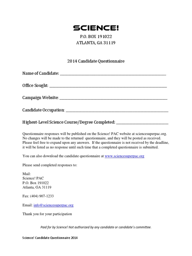 2014 Science Candidate Questionnaire | PDF | Vaccines | Stem Cell