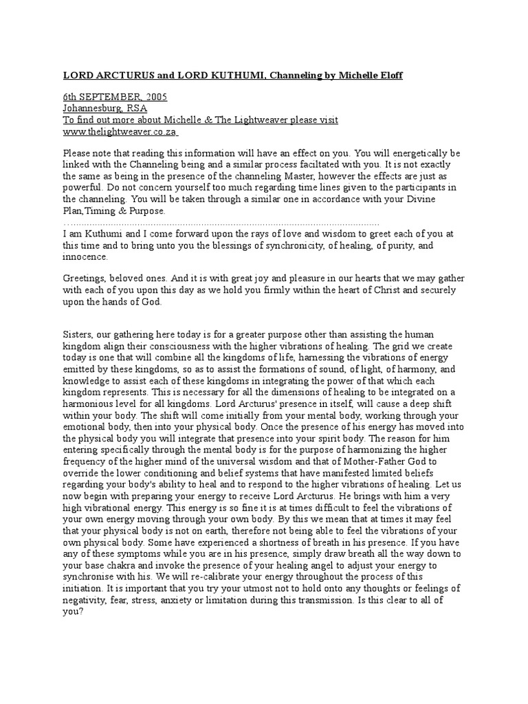 Lord Arcturus and Lord Kuthumi - 7D Initiation | PDF | Plane ...