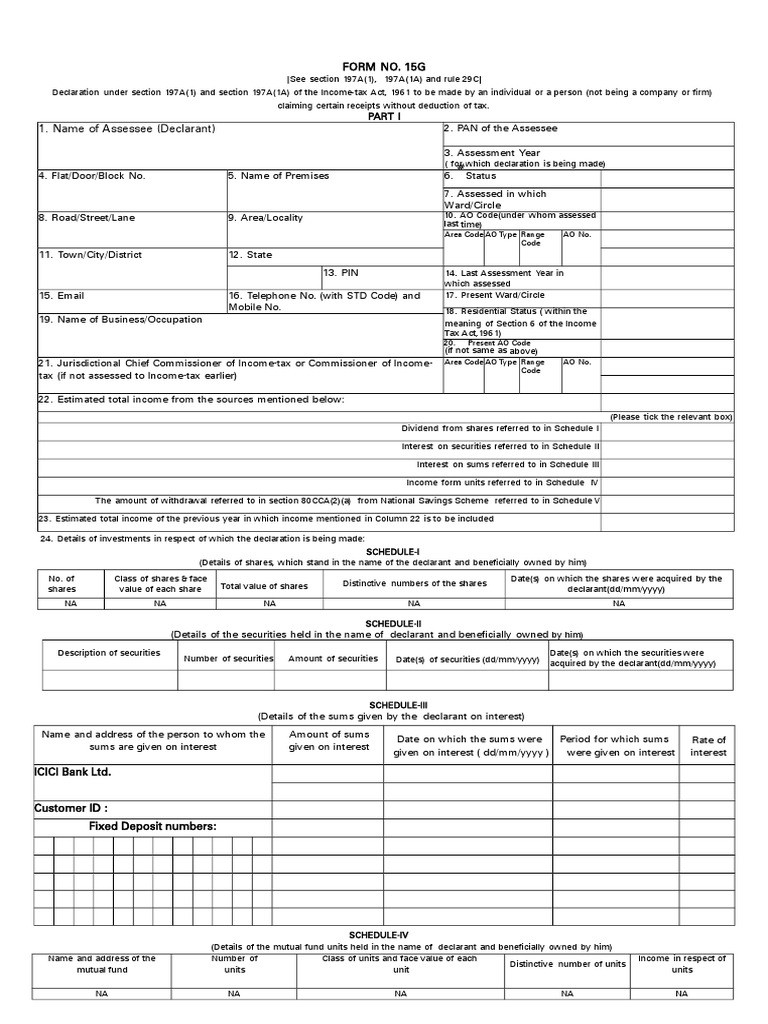 Form No. 15G: Area Code AO Type Range Code Ao No | PDF | Payments | Money
