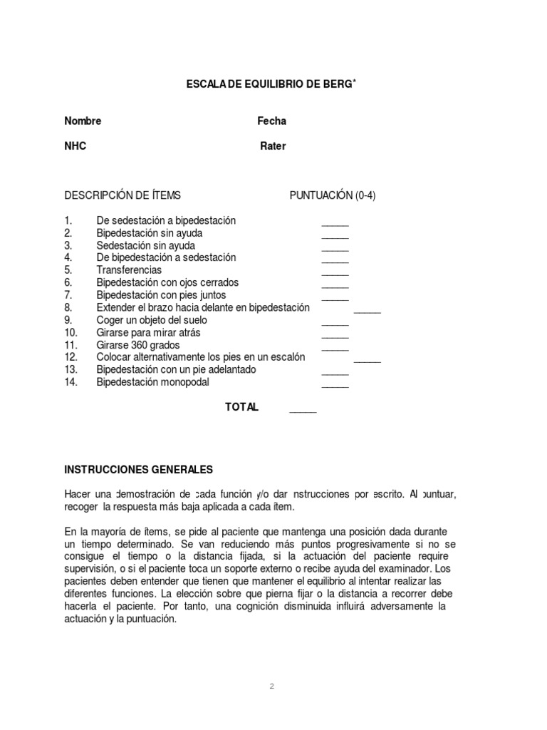 Escala de Berg Español PDF | Pie | Pie (unidad)